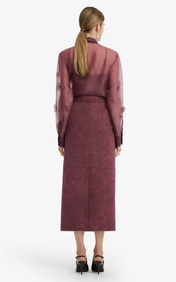 LEO LIN Embellished Vegan Suede Maxi Skirt