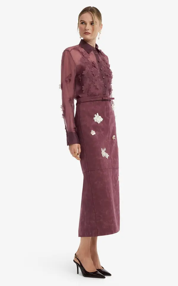 LEO LIN Embellished Vegan Suede Maxi Skirt