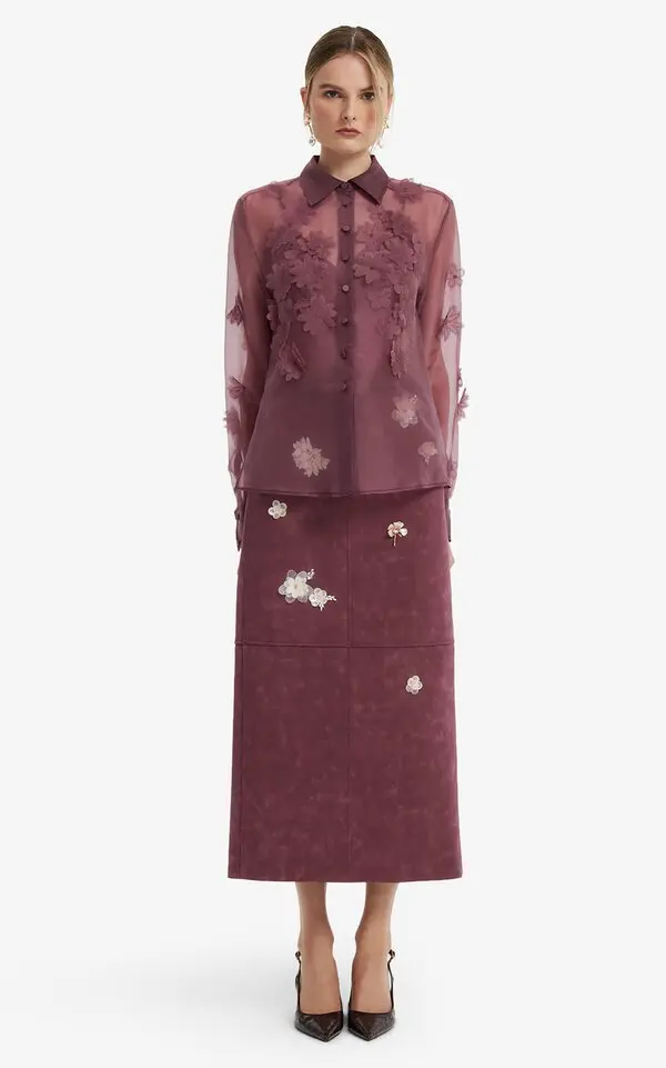 LEO LIN Cassia Petal Shirt Mahogany