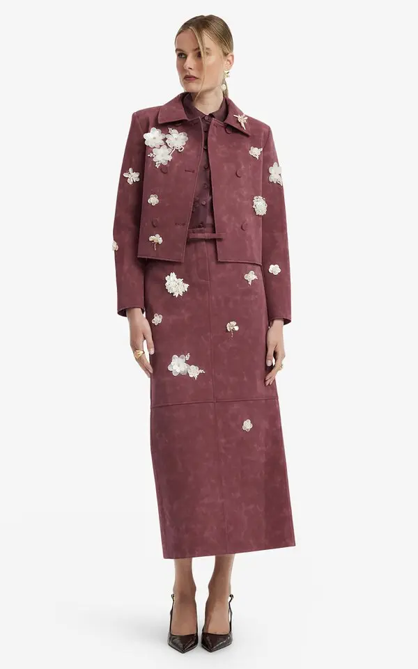 LEO LIN Embellished Vegan Suede Jacket