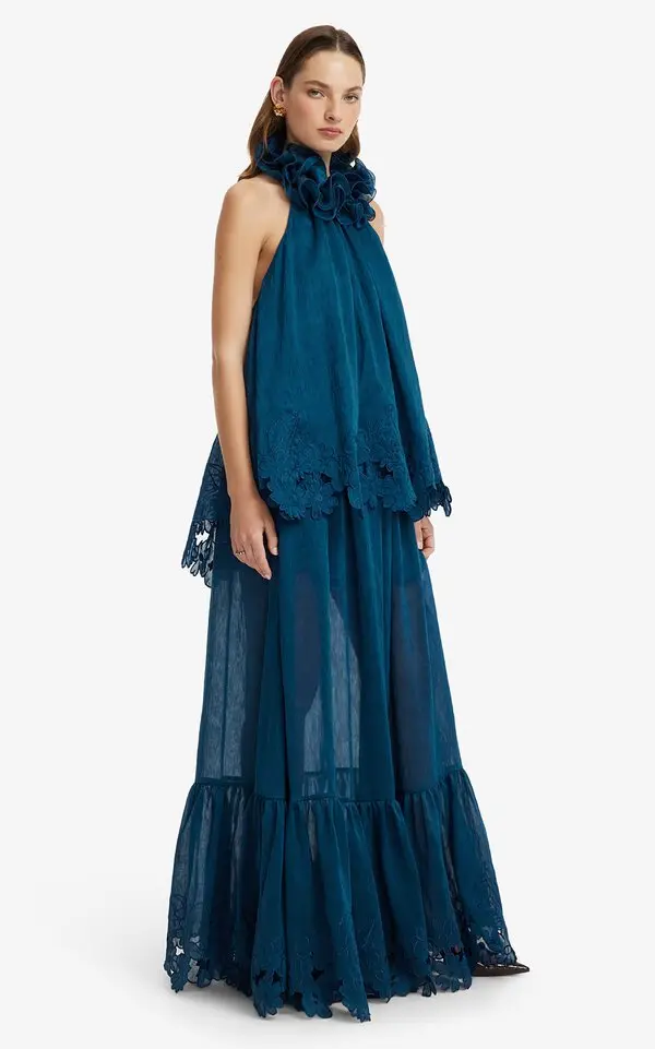 LEO LIN Floria Applique Maxi Skirt Teal