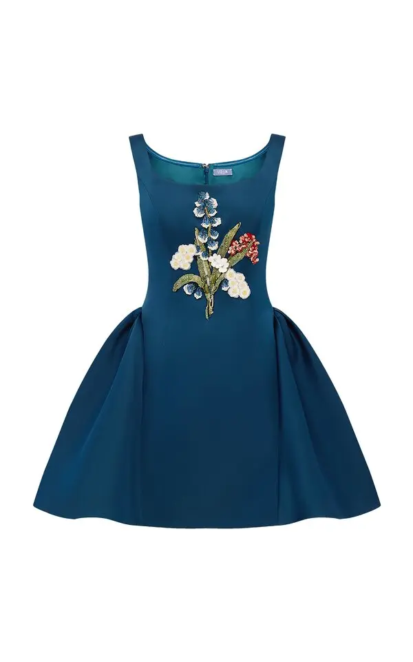 LEO LIN Zaya Embellished Mini Dress Teal - Blue