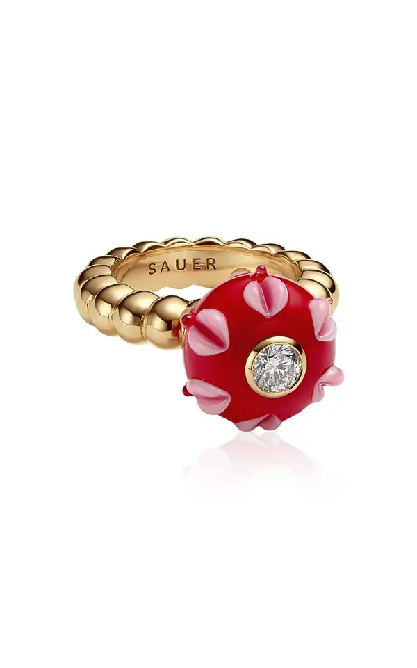 SAUER 18k Yellow Gold Vitreous Flora Ring - Red