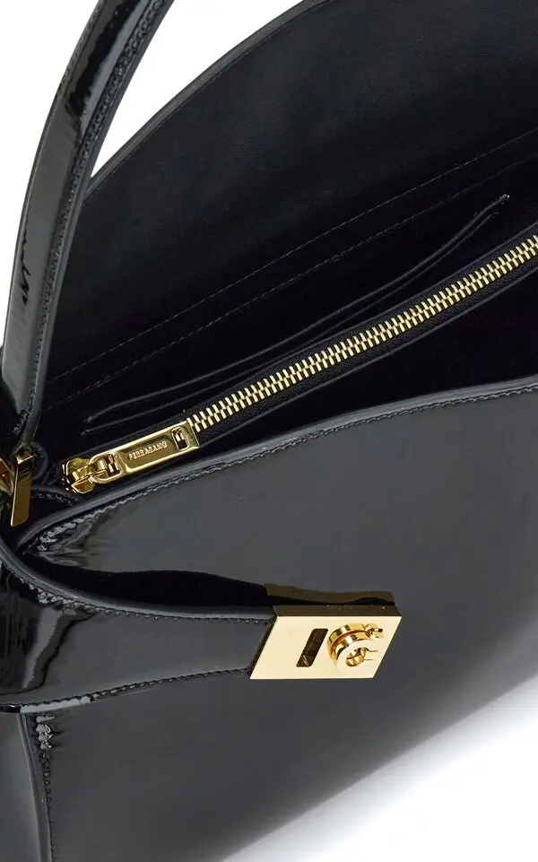 FERRAGAMO Hug Soft Patent Leather Shoulder Bag