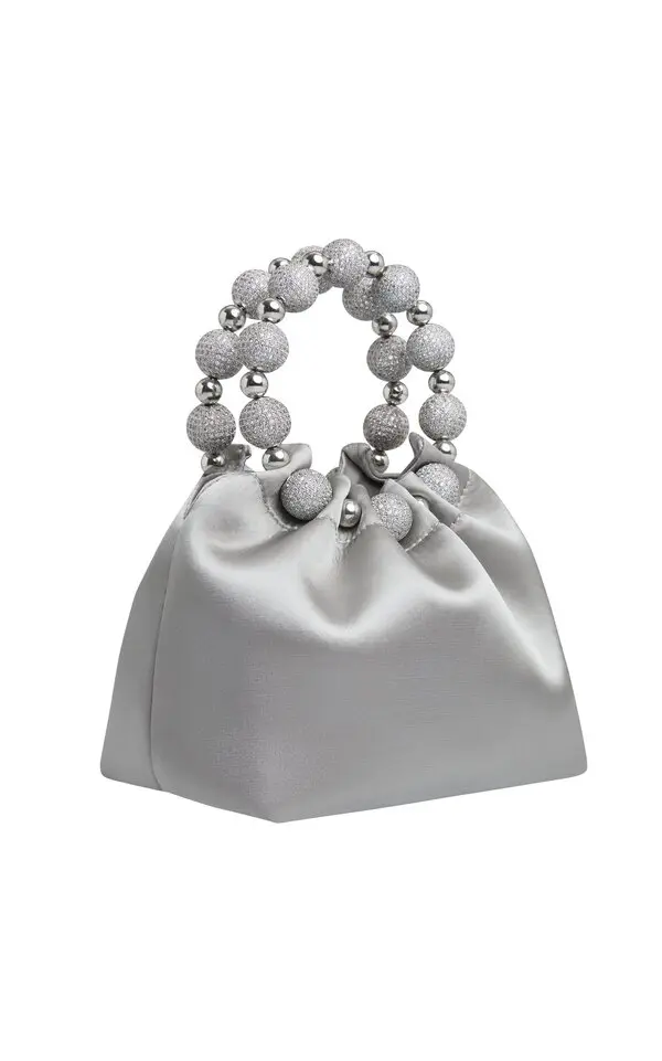 VERAFIED Embellished Crystal Handle Satin Evening Bag