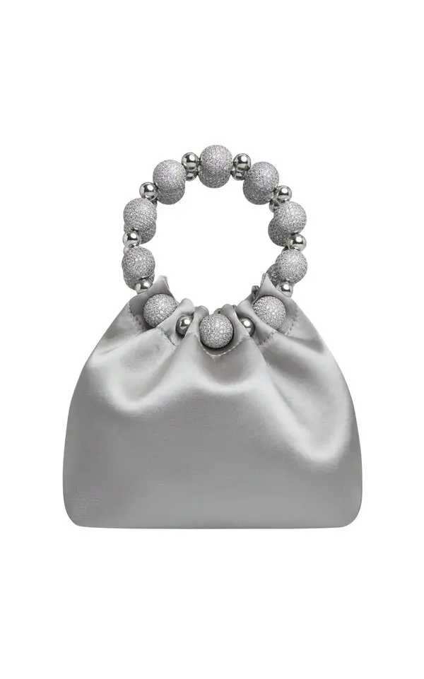 VERAFIED Embellished Crystal Handle Satin Evening Bag