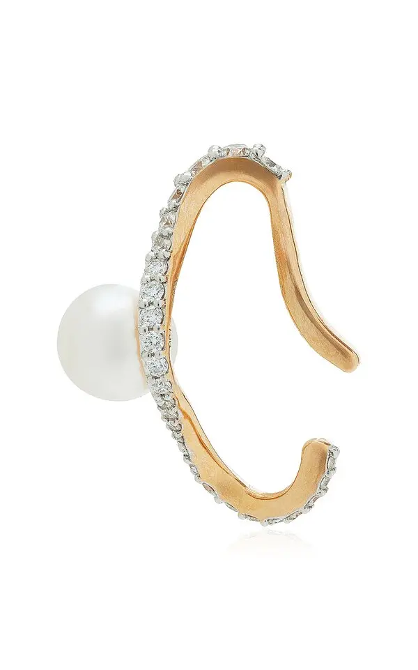 MARIE MAS 18k Rose Gold Pearl And Diamond Single Ear Jewel