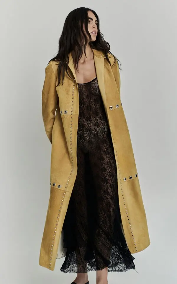 ZUT Antar Suede Studded Coat - Tan
