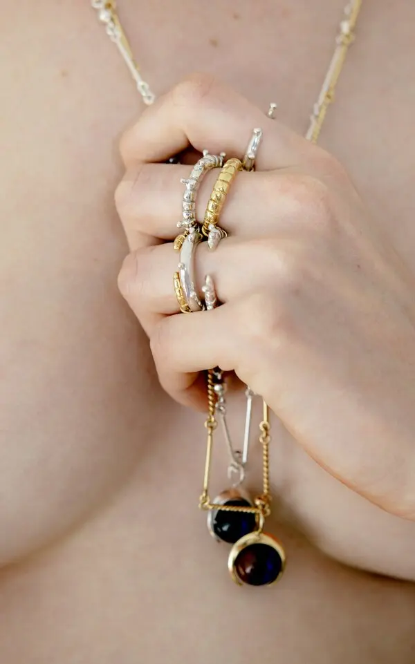 AYSHA BILGRAMI 24k Gold Vermeil Triple Akis Mix Ring