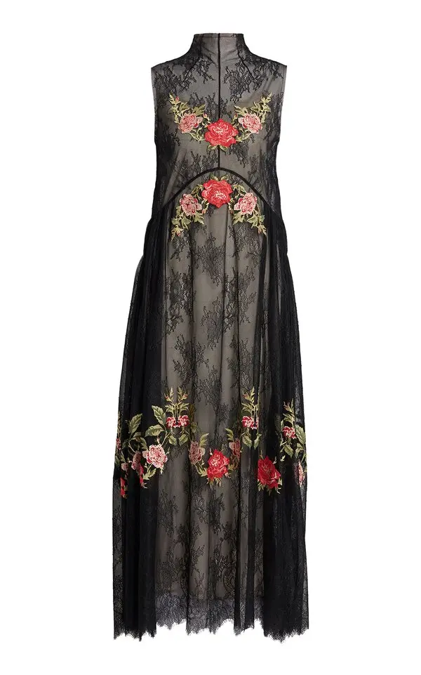 Erdem Embroidered Lace Maxi Dress - Black