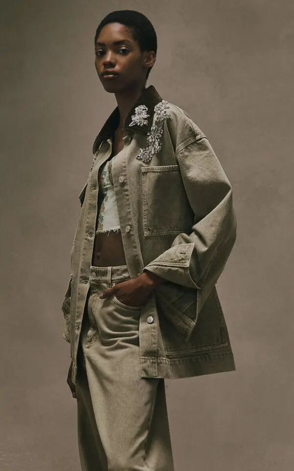 Erdem Embroidered Denim Wide-leg Jeans
