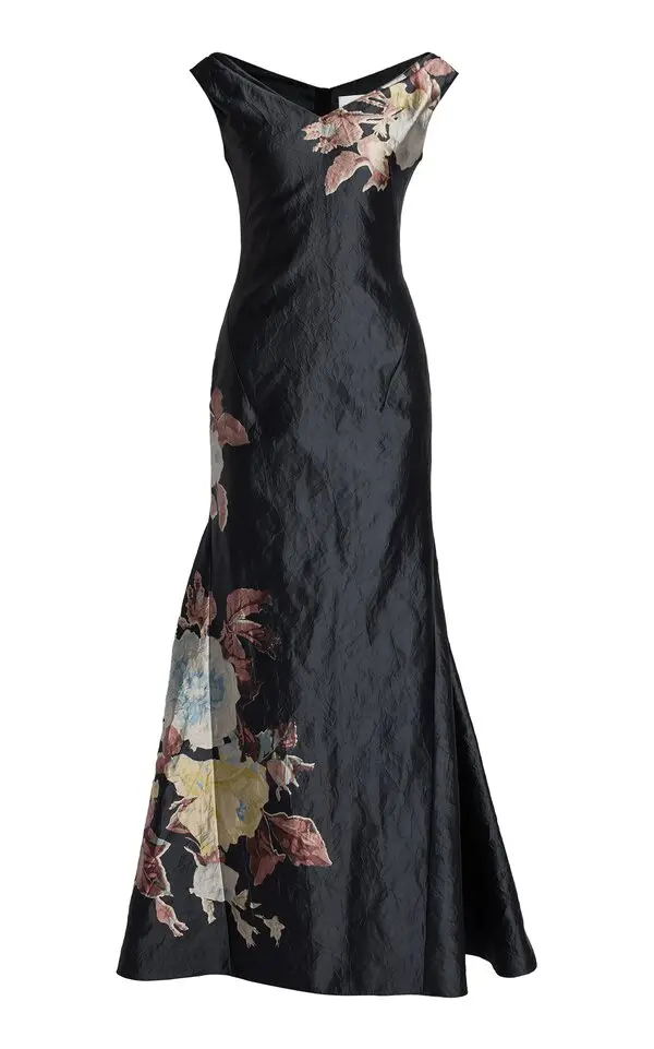 Erdem Off-the-shoulder Textured Satin Gown - Black