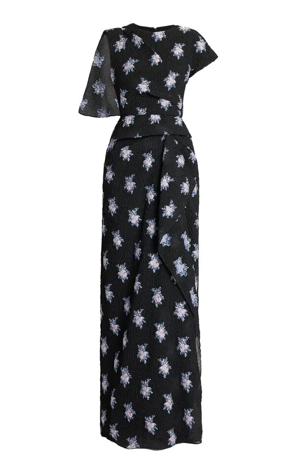 Erdem Asymmetric Organza Fil Coupe Gown - Black