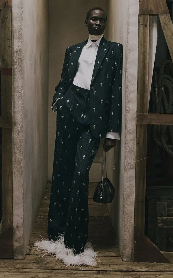 Erdem Embroidered Wool-blend Wide-leg Pants
