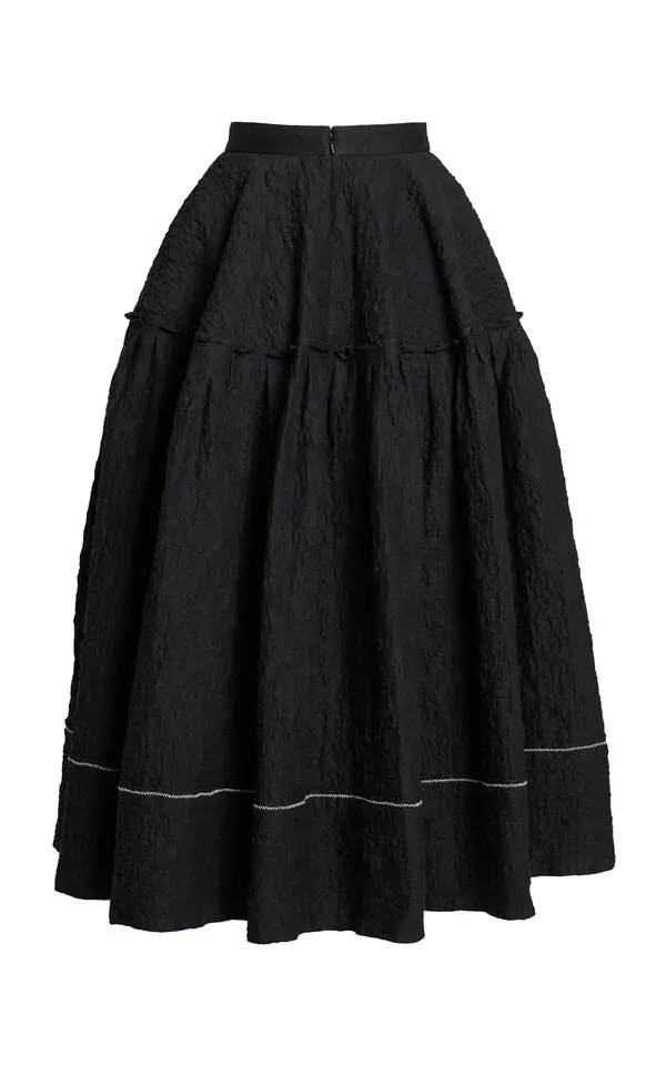 Erdem Flower-detailed Cotton-cloque Maxi Skirt - Black