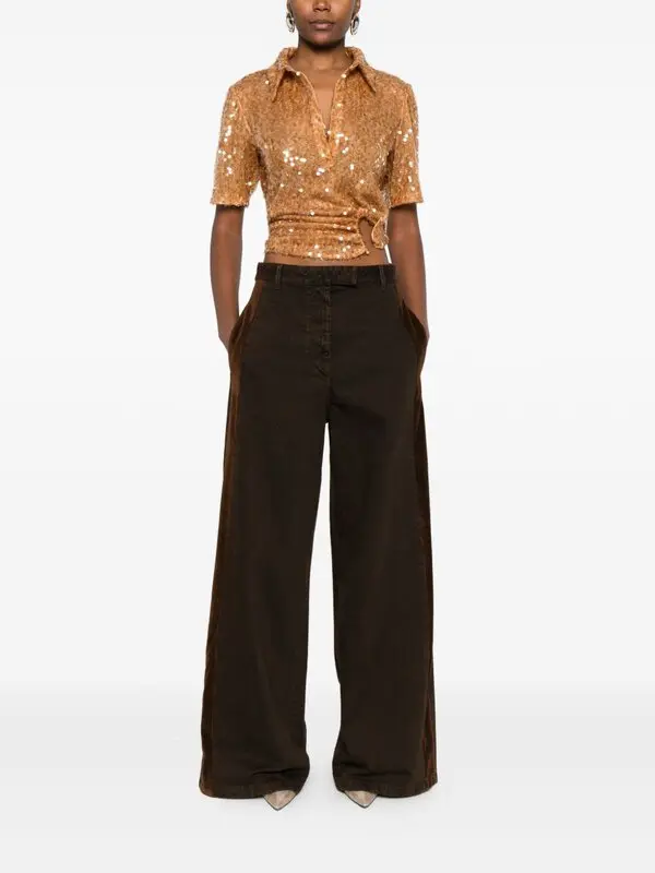 Dries Van Noten Burgundy Geometric Pattern Wide Leg Trousers - Multicolor