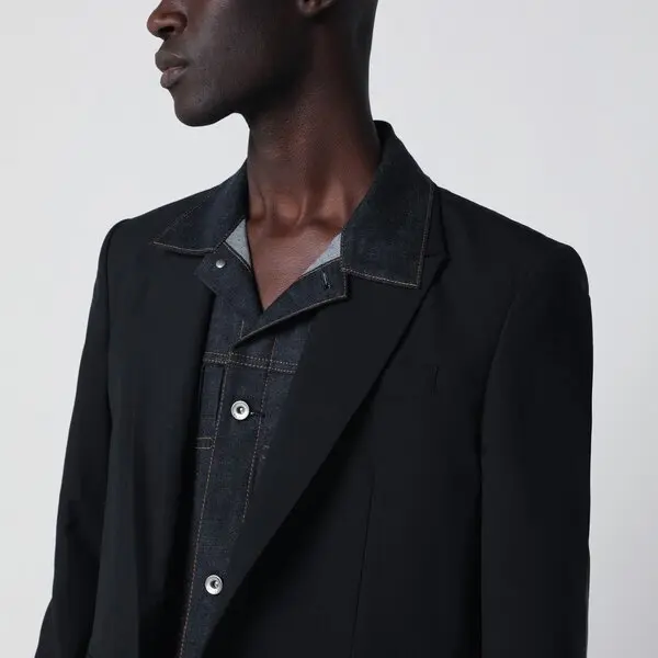 Sacai Black Single-breasted Jacket With Denim Insert