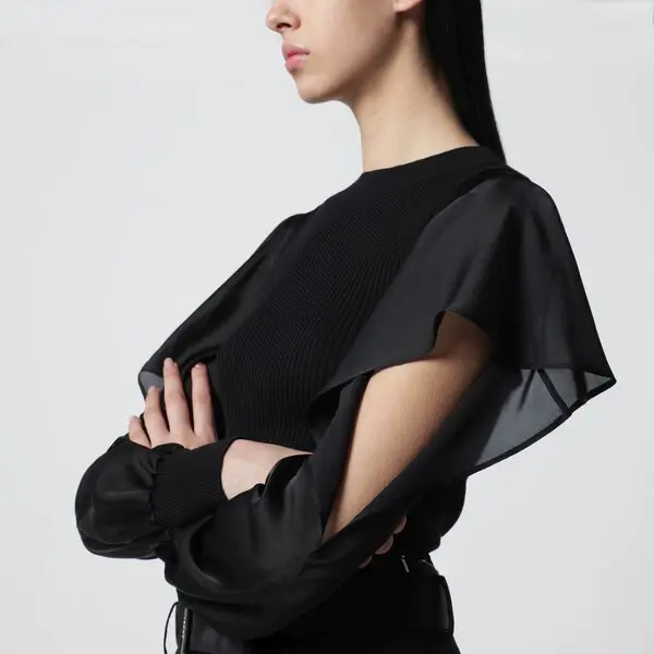 Sacai Knit Top With Semi-sheer Sleeves