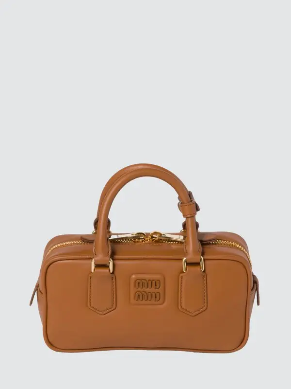 Miu Miu Leather Handbag With Embossed Logo - Brown