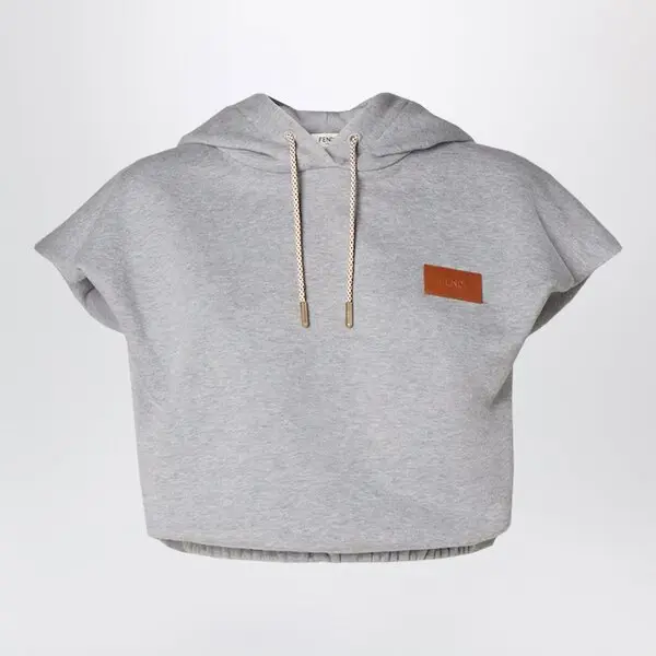 Fendi Grey Cropped Sleeveless Jersey Top With Drawstring Hood - Gray