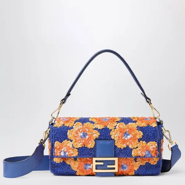Fendi Baguette Bag With Floral Embroidery - Blue