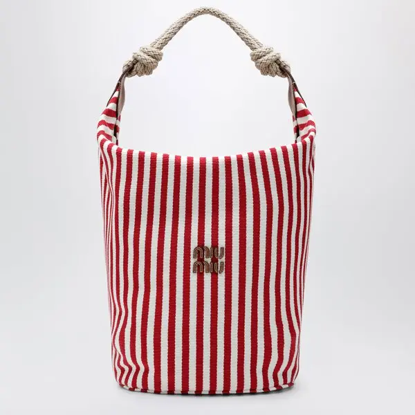 Miu Miu Striped Canvas Bag With Embroidered Logo - Red
