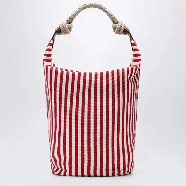 Miu Miu Striped Canvas Bag With Embroidered Logo - Red