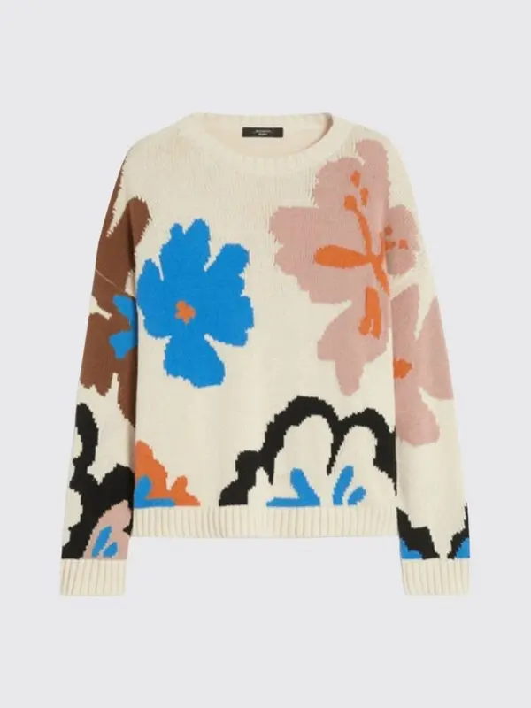 Max Mara Floral Patterned Fine Knit Crew Neck Sweater - Multicolor