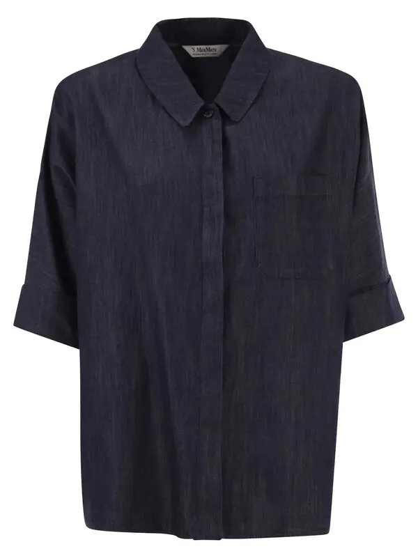 Max Mara Stmrugiada Lightweight Denim Shirt With Short Sleeves - Multicolor