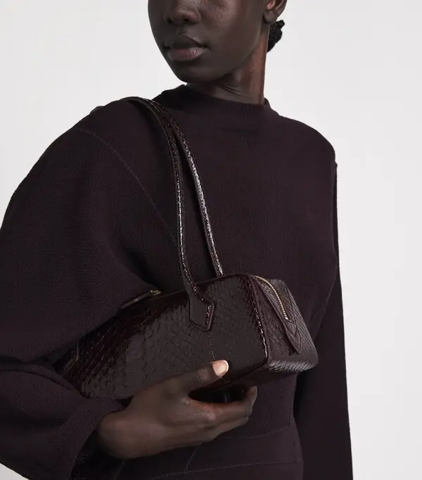 Alaïa Le Teckel Shoulder Bag In Snakeskin - Brown
