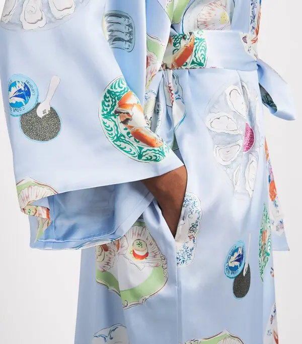 Olivia Von Halle Silk Queenie Cadiz Seafood Night Robe - Blue