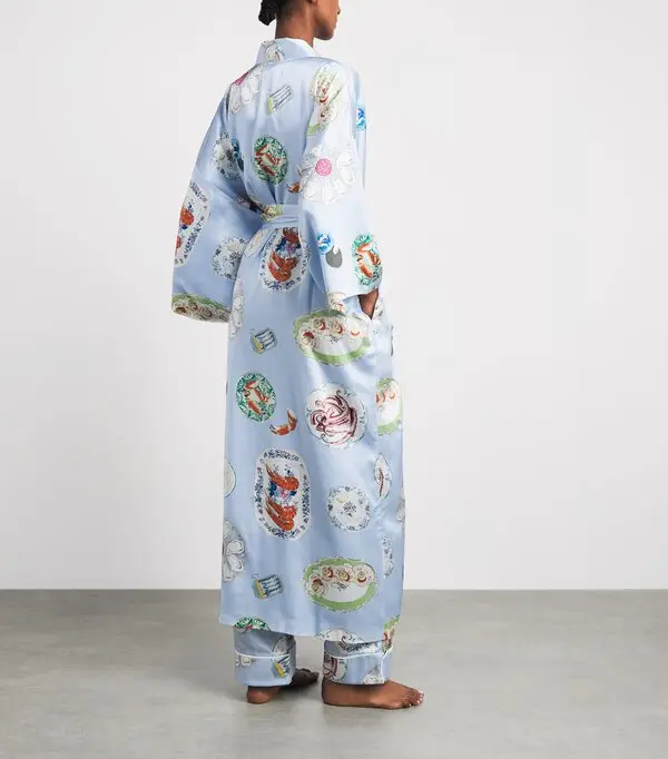 Olivia Von Halle Silk Queenie Cadiz Seafood Night Robe - Blue