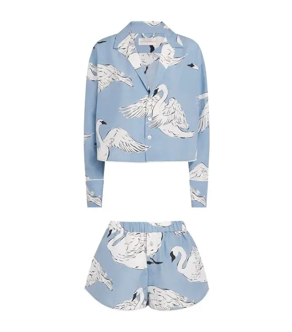 Olivia Von Halle Cotton-silk Lucia Laia Short Pyjama Set - Blue