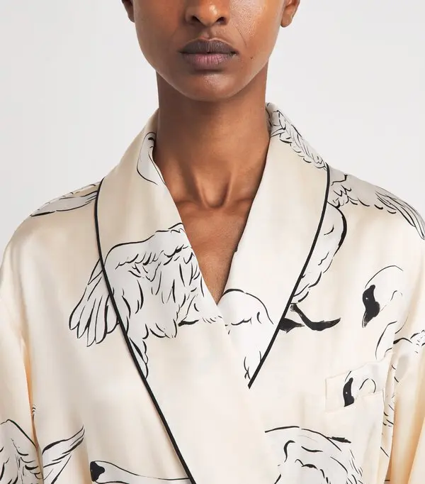 Olivia Von Halle Silk Queenie Blanca Swan Night Robe - Nude