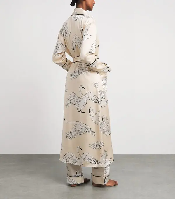 Olivia Von Halle Silk Queenie Blanca Swan Night Robe - Nude