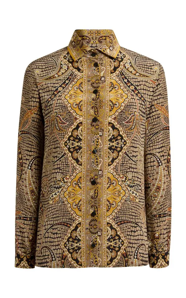 Etro Printed Silk Mini Shirt - Neutral