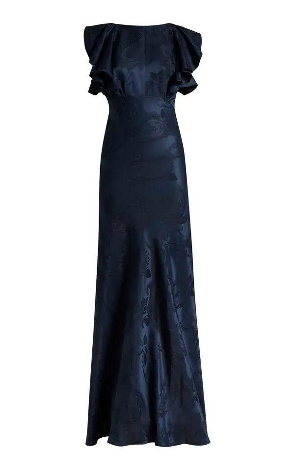 Etro Ruffled Silk-blend Gown - Navy