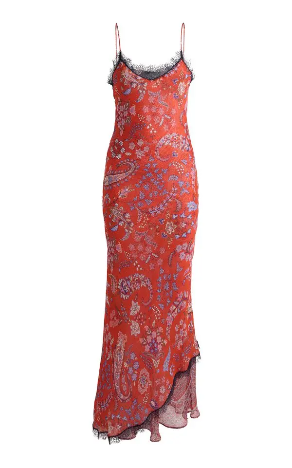 Etro Asymmetric Silk Maxi Dress - Red