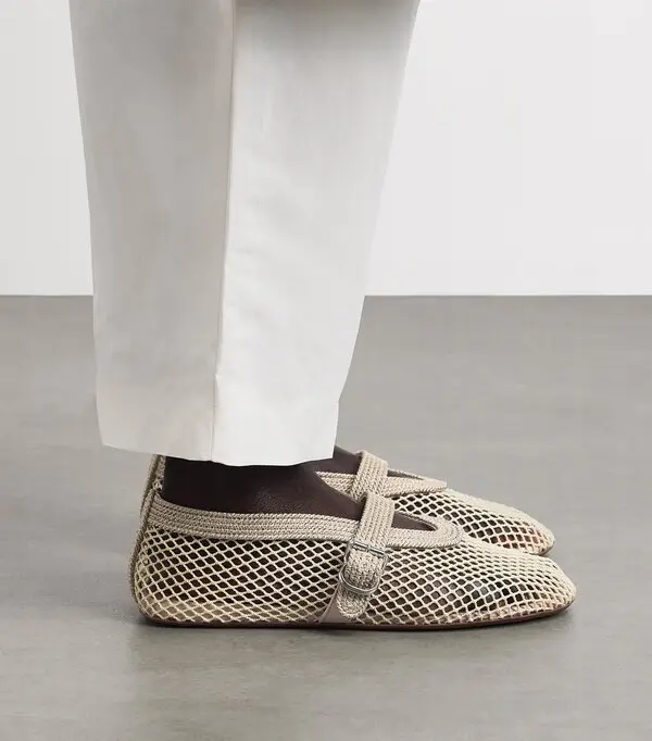 Alaïa Mesh Ballet Flats With Embroidered Detailing - Beige