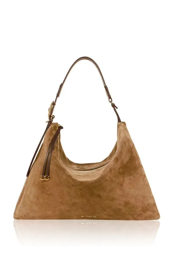 Etro Large Suede Hobo Shoulder Bag - Brown
