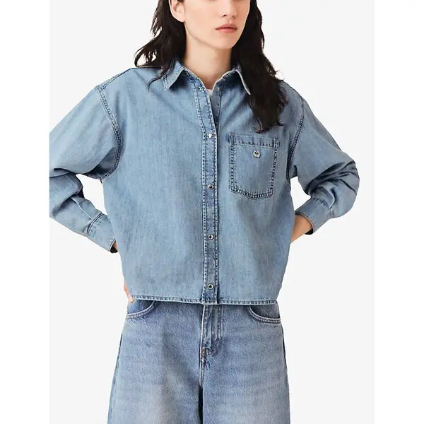 Maje Logo-plaque Boxy-fit Denim Shirt