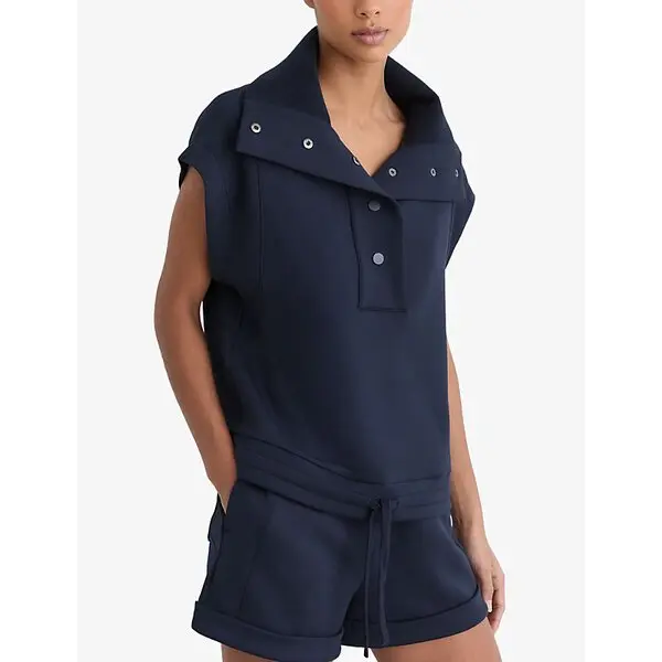 REISS Phoebe Funnel-neck Jersey Top