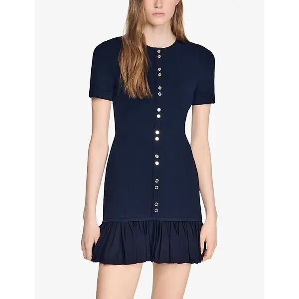 Sandro Slim-fit Ruffle-hem Knitted Mini Dress