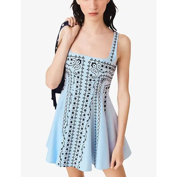 Maje Bandana-print Square-neck Woven Mini Dress