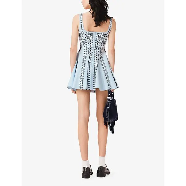 Maje Bandana-print Square-neck Woven Mini Dress
