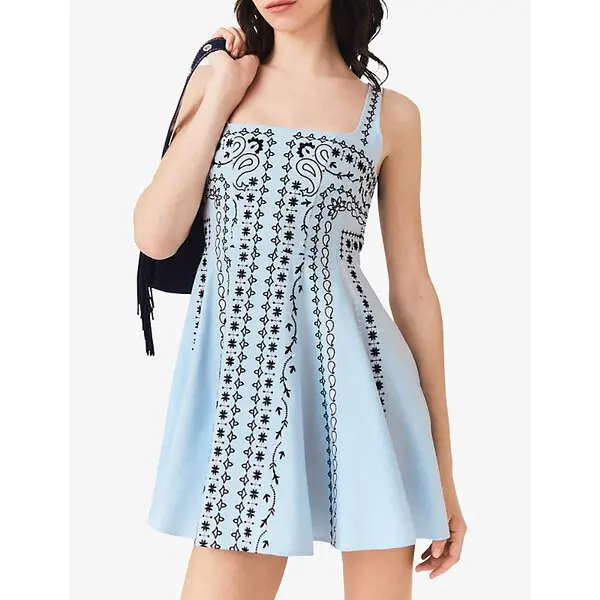 Maje Bandana-print Square-neck Woven Mini Dress