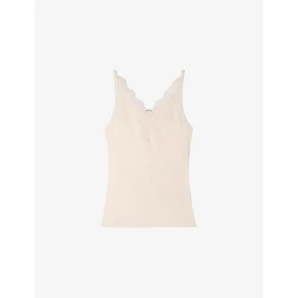 Sandro Ribbed Lace-embroidered Stretch-cotton Vest
