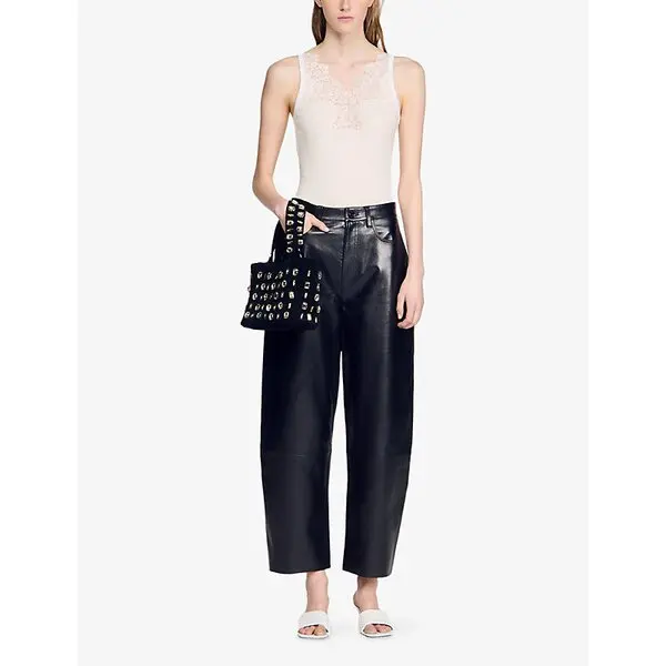 Sandro Ribbed Lace-embroidered Stretch-cotton Vest