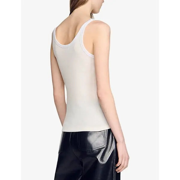 Sandro Ribbed Lace-embroidered Stretch-cotton Vest