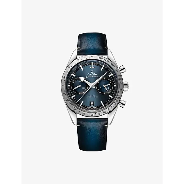 Omega Speedmaster Stainless-steel And Leather Manual Watch - Blue